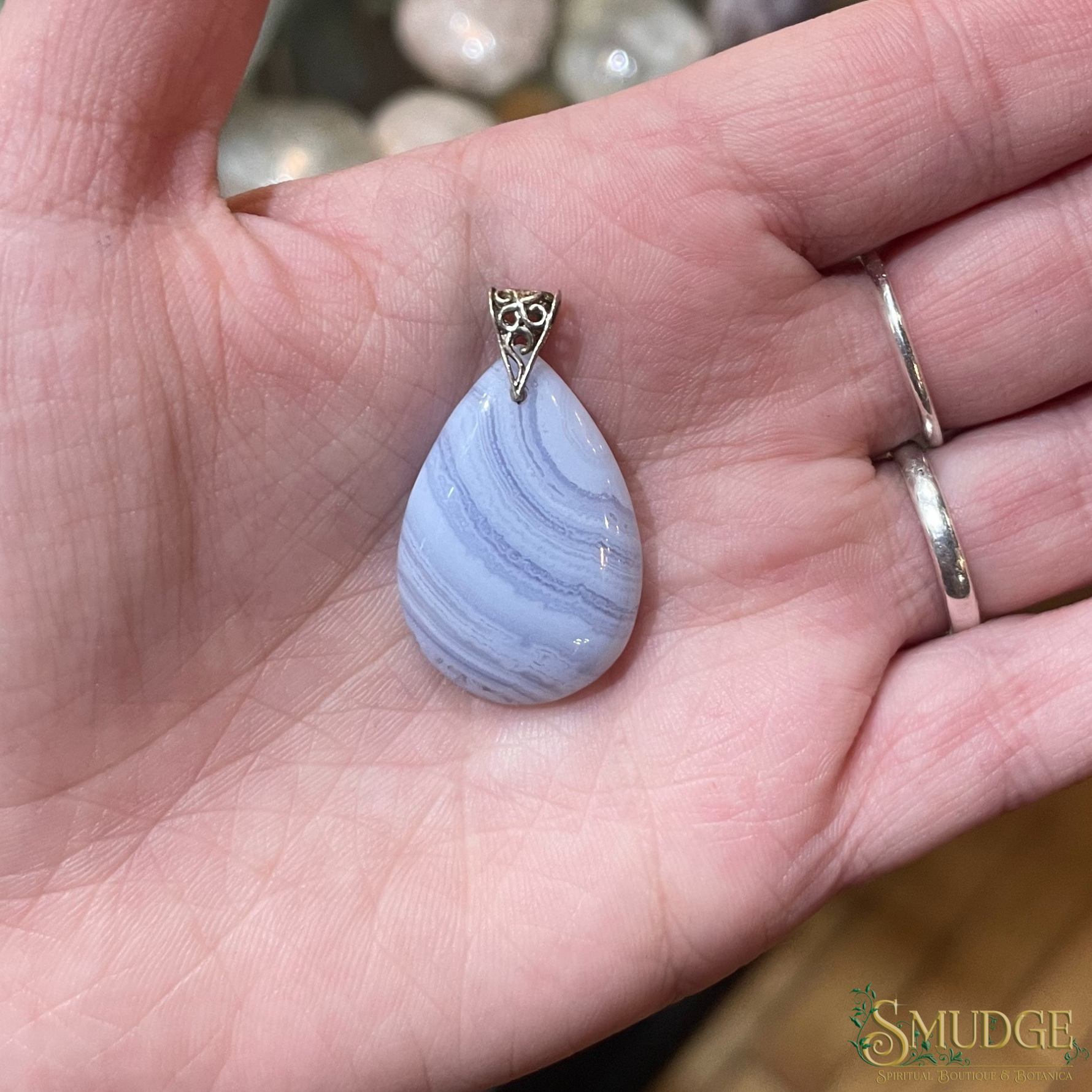 Blue Lace Agate Tear Drop Pendant – Smudge Metaphysical Spiritual Boutique